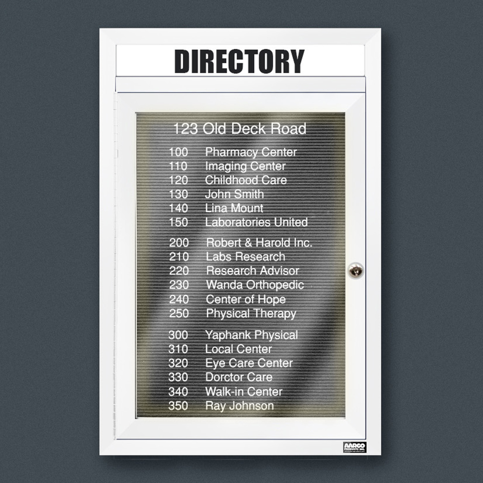 ADC Illuminated Enclosed Directory Cabinet With Header - Aarco Products ...
